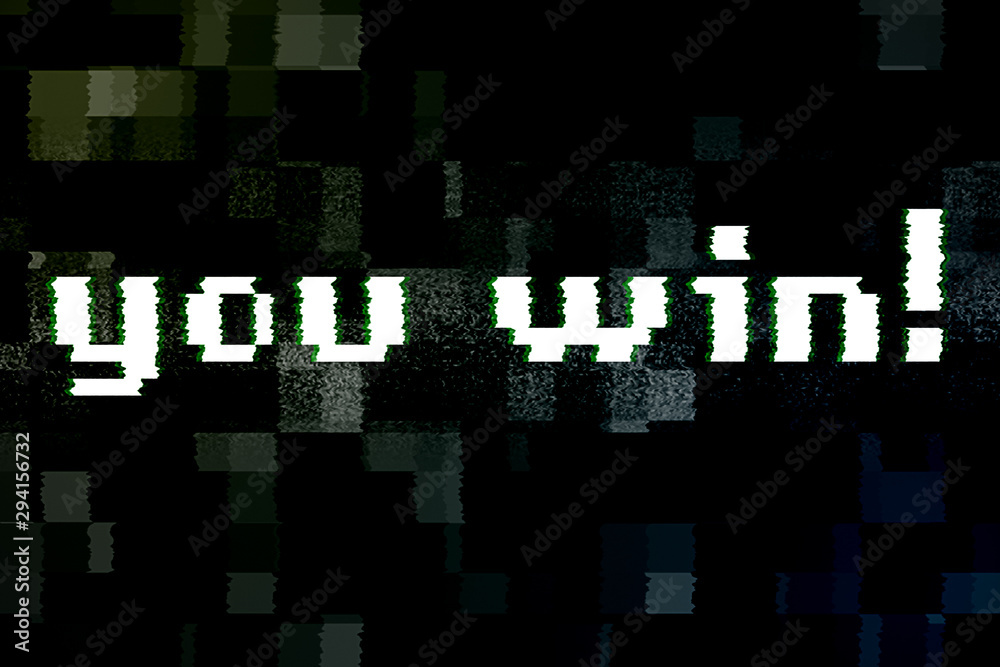 vintage you win text title on tv screen noise background, with multi ...