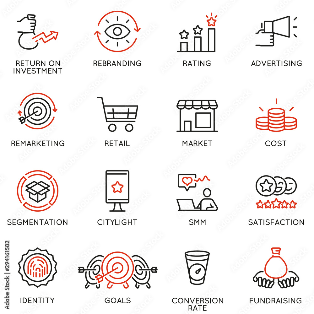 Vector set of linear icons related to business management process ...