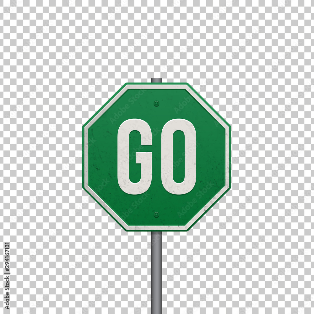 Realistic metallic 'Go' sign. The word Go isolated on transparent ...