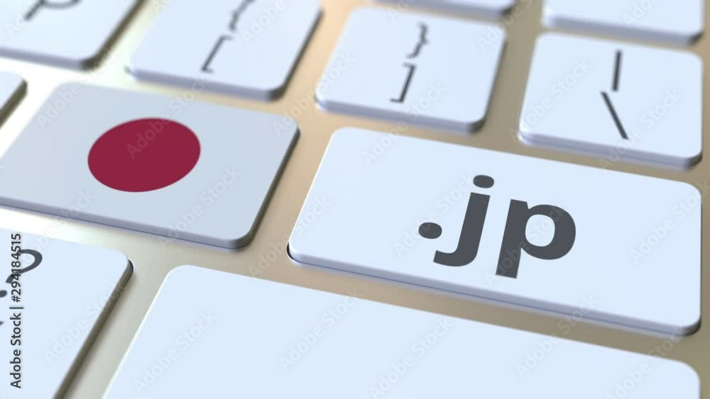 Japanese domain .jp and flag of Japan on the buttons on the computer ...