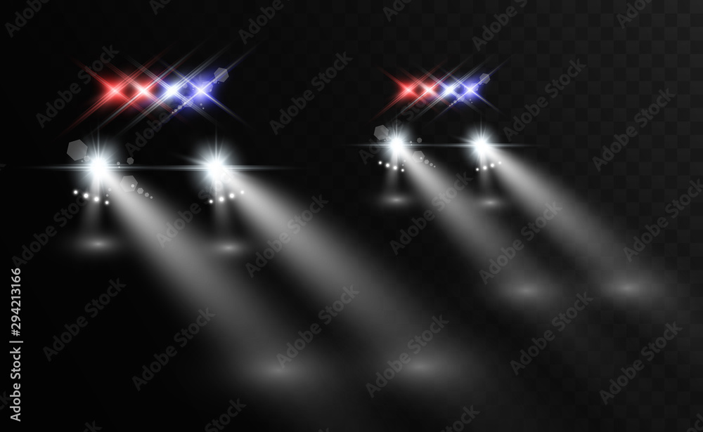 Realistic white glow round beams of car headlights, isolated on ...