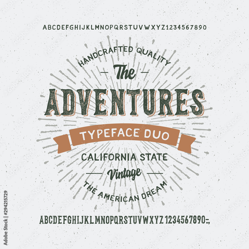 "The Adventures". Handcrafted Font Duo. Vintage Typeface. Vector. Stock ...