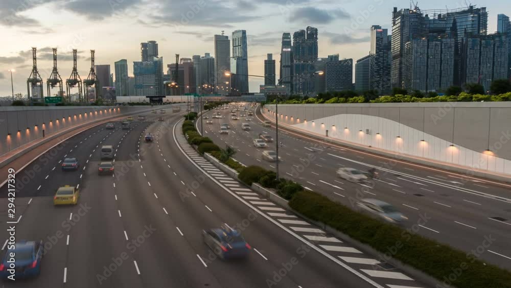 Day to night time lapse - Road, traffic in Singapore city downtown ...