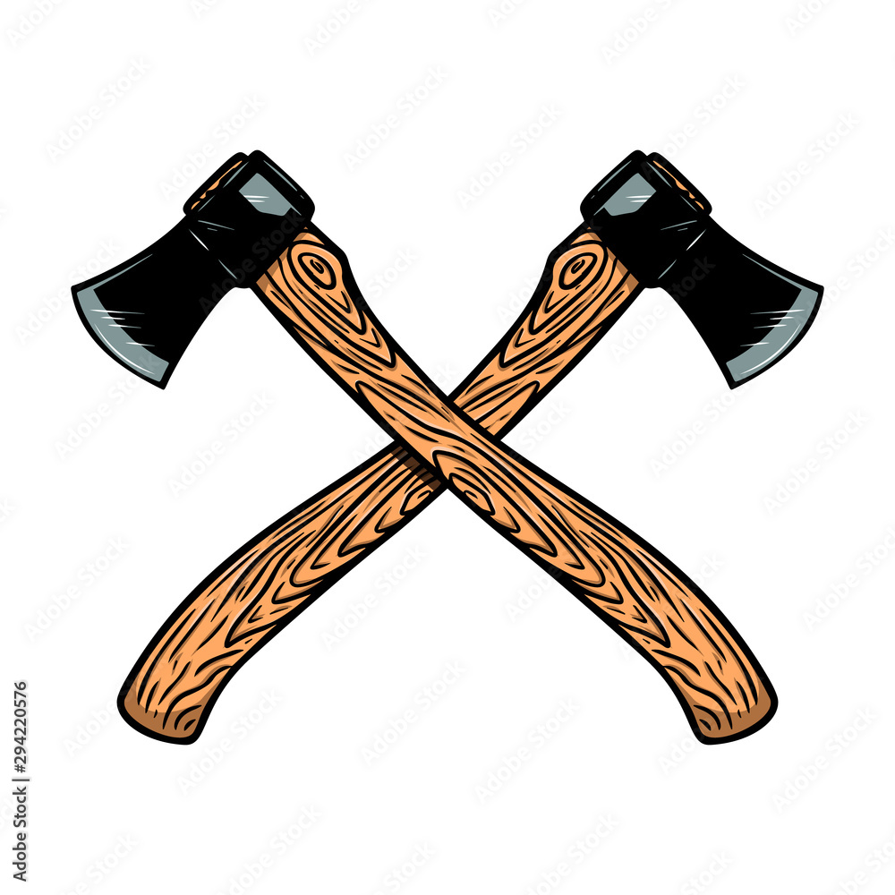 Crossed axes isolated on white background. Design element for emblem ...