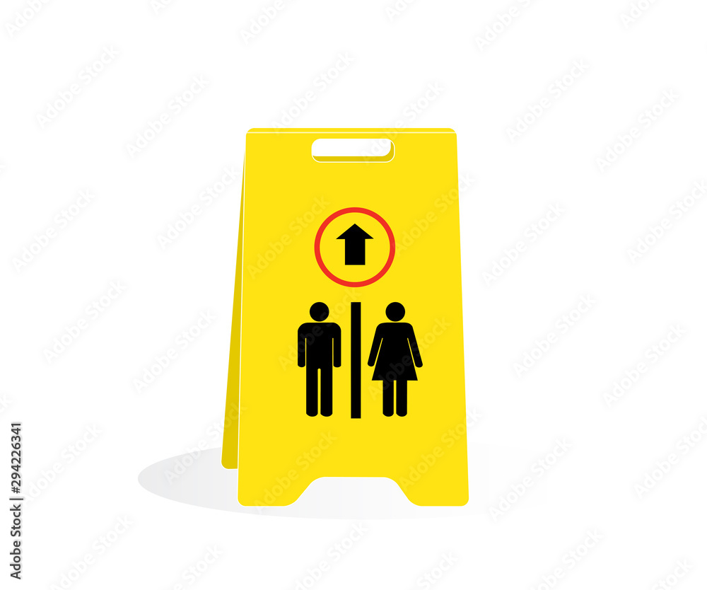 Accident Prevention signs, Caution board with TOILET and fallow pointer ...