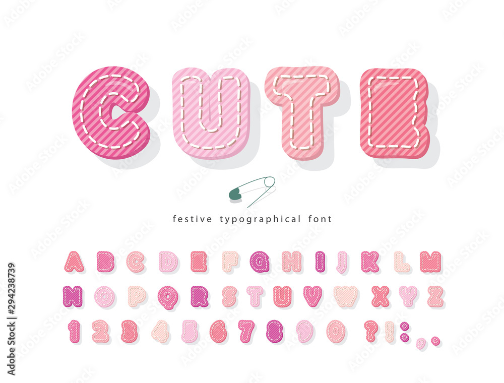 Cute cartoon pink font. Cotton texture alphabet for girls. Decorative ...