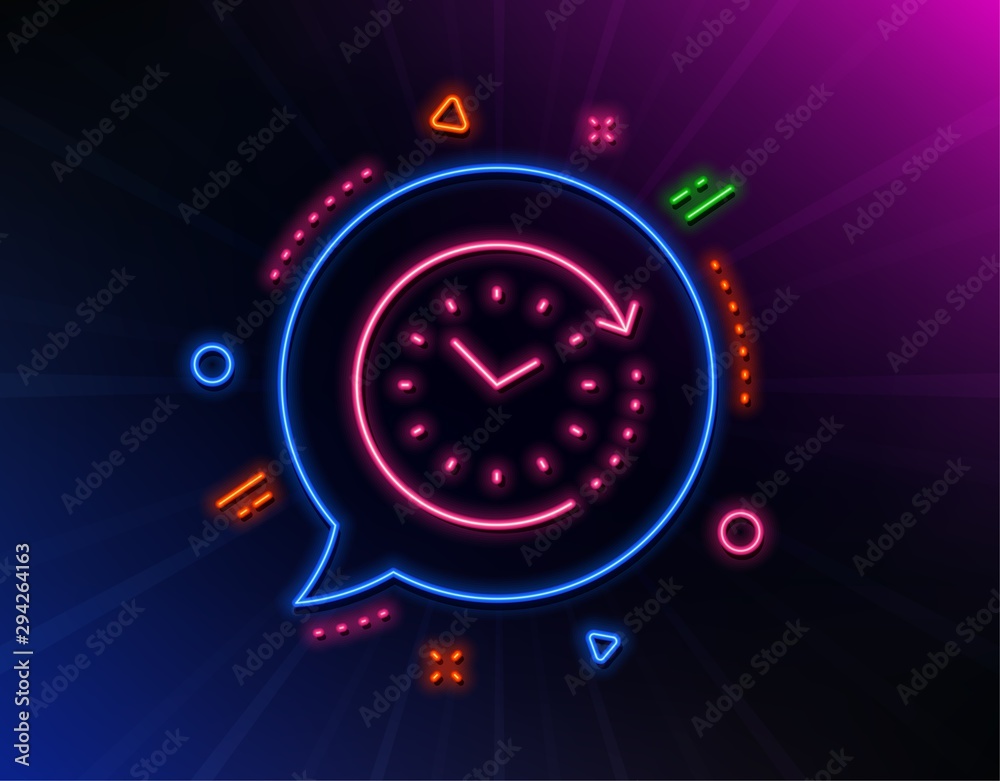 Time change line icon. Neon laser lights. Clock sign. Watch symbol ...