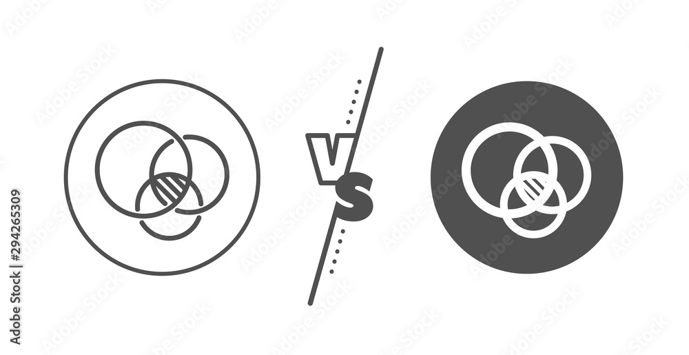 Eulerian circles sign. Versus concept. Euler diagram line icon. Relationships chart symbol. Line ...