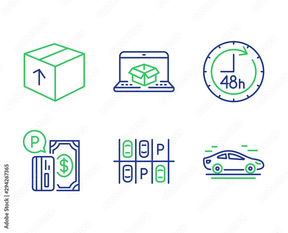 Parking payment, Parking place and 48 hours line icons set. Online ...