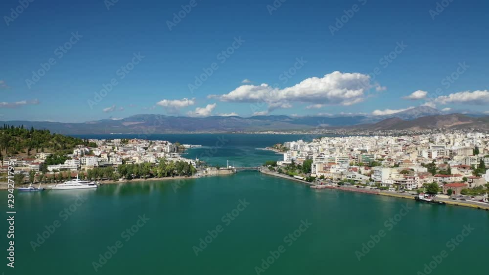 Aerial drone video of iconic town of Halkida or Chalkida with famous ...