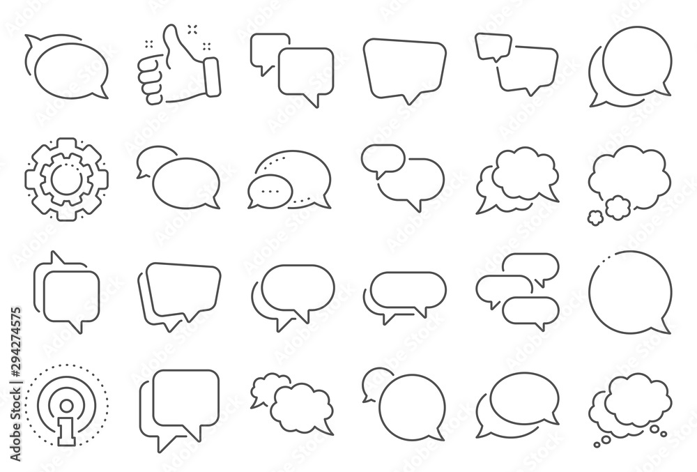Speech bubbles line icons. Social media message, comic bubbles and chat. Think sticker, Comment ...
