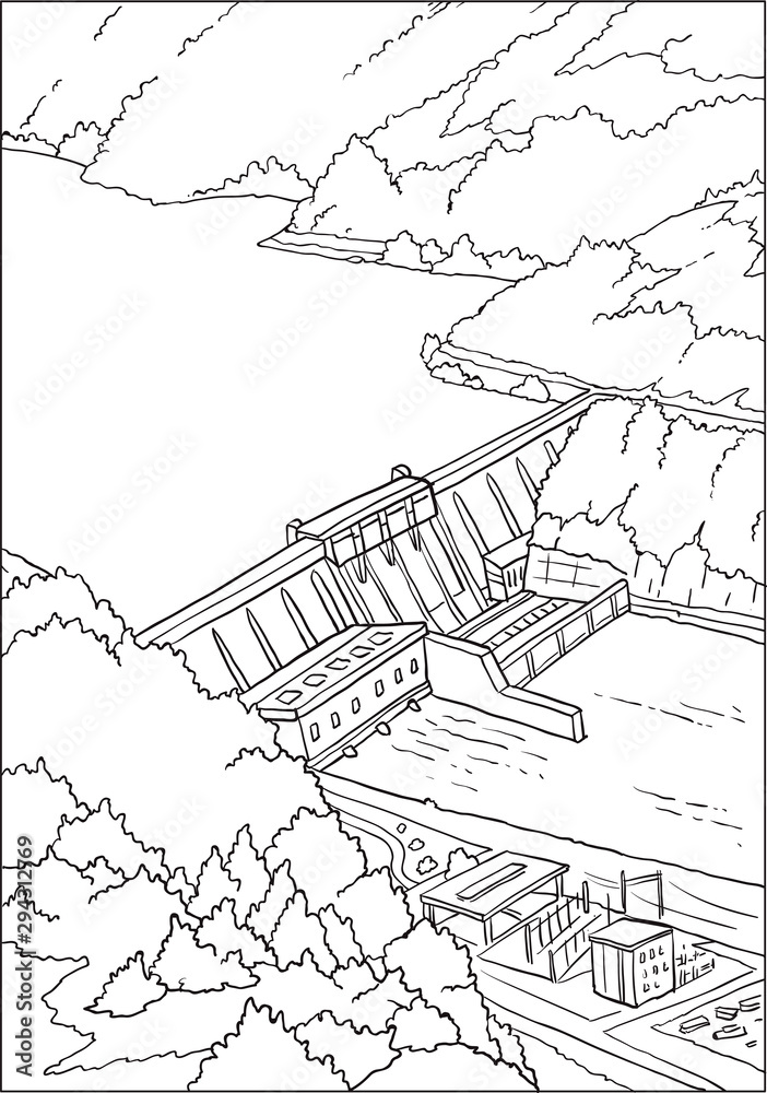 Cartoon Hydroelectric Station River on a Landscape . Stock Vector ...