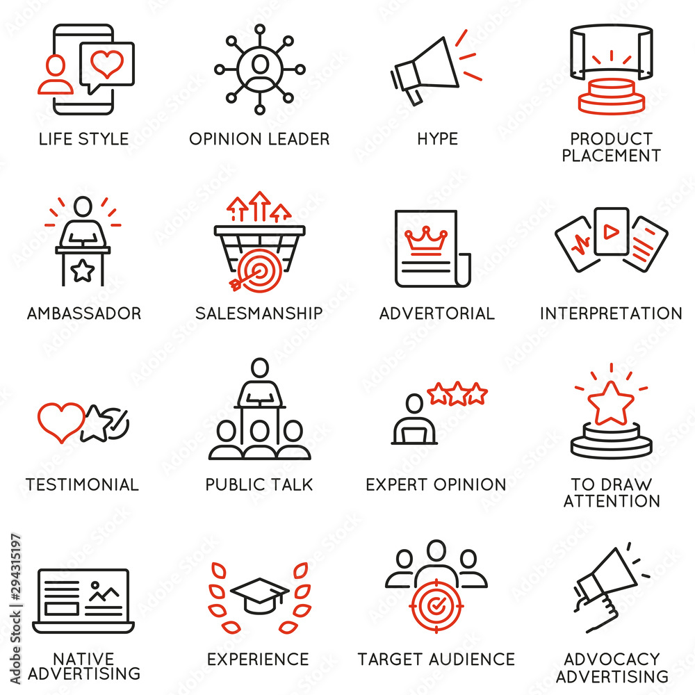 Vector set of linear icons related to business management process ...