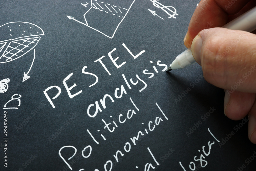 Hand writes PESTEL analysis also known as PESTLE or PEST. Stock Photo ...
