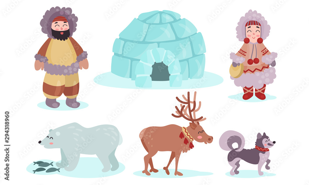 Vector Illustration Set With Eskimos Culture Symbols Isolated On White ...