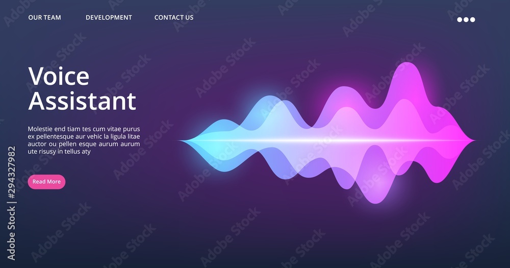 Voice assistant web page. Vector sound wave landing page. Website ...