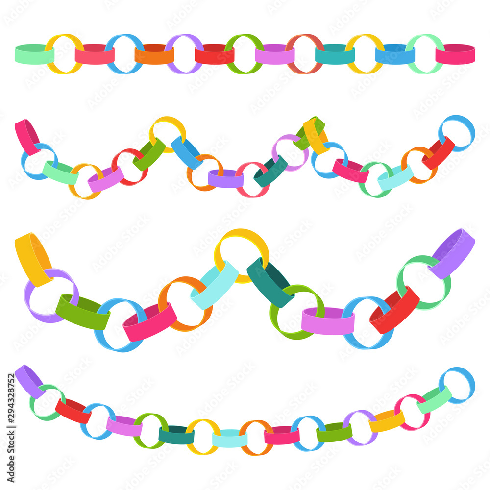 Paper colorful chains vector cartoon set isolated on white background ...