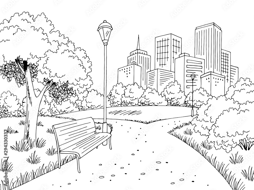 Park graphic black white city landscape sketch illustration vector ...