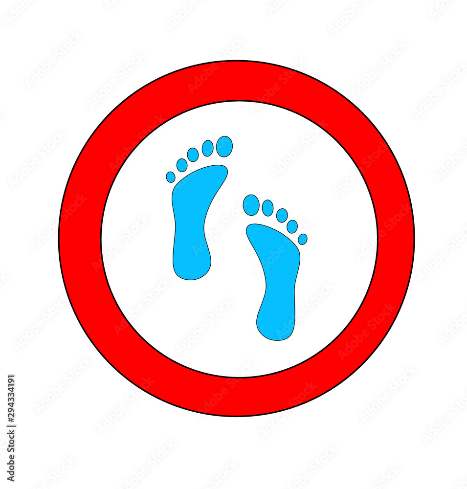Red circle with silhouette of feet print. Do not step here sign vector ...