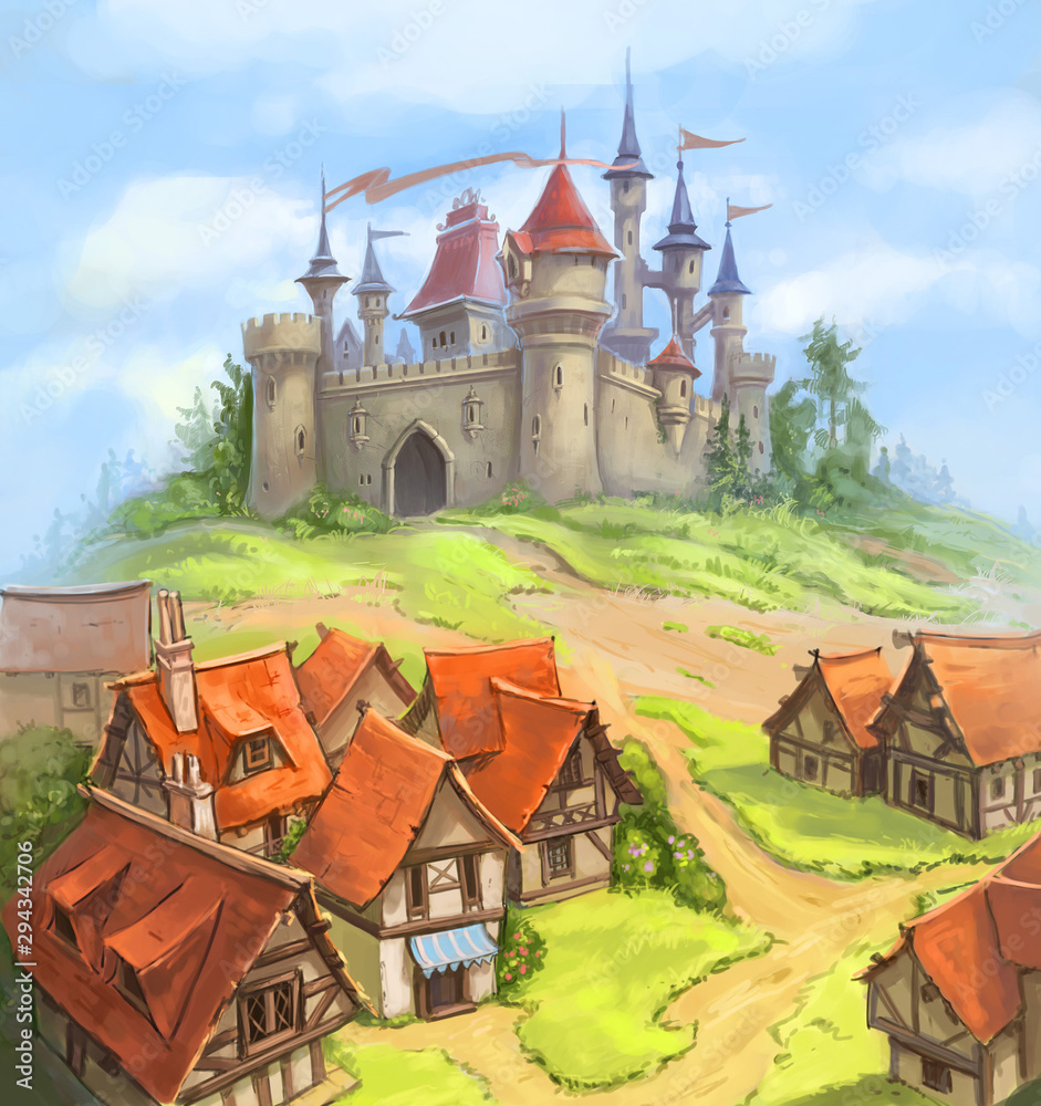 Medieval Village With Castle