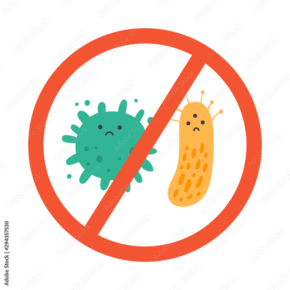 Stop flu viruses and infection vector illustration. Kawaii cute ...