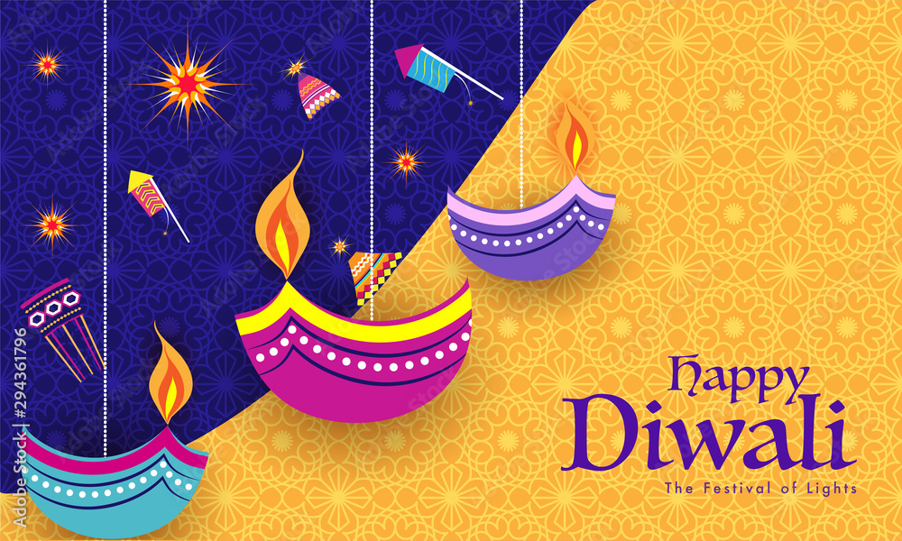 Indian Festival celebration background with flat style fire crackers ...