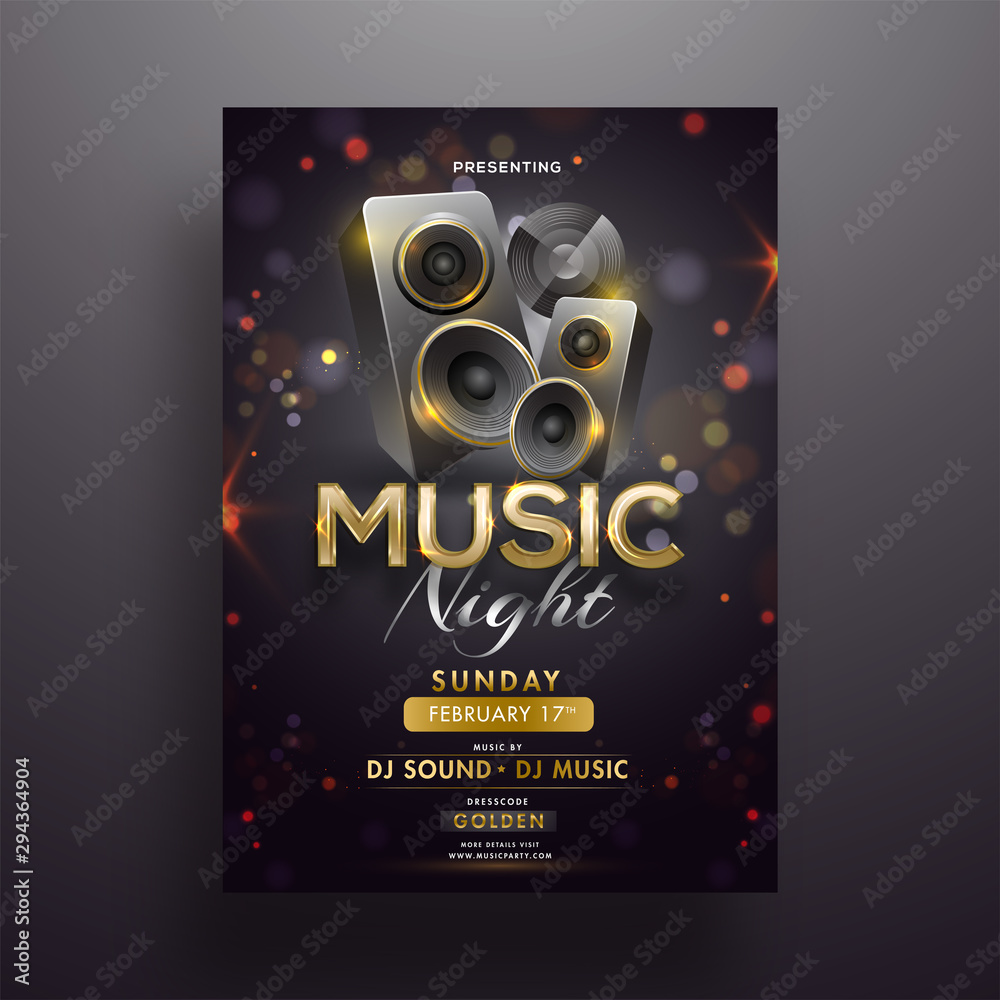 Realistic sound speakers on black bokeh background for Music night ...