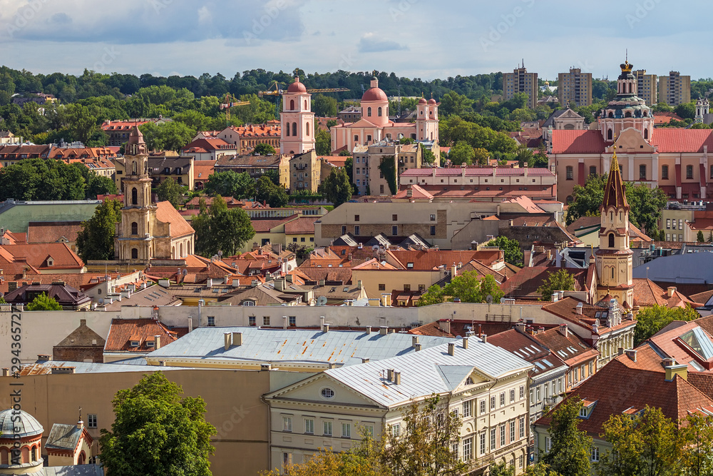 Awesome panorama of Vilnius Old Town with beautiful architecture from ...