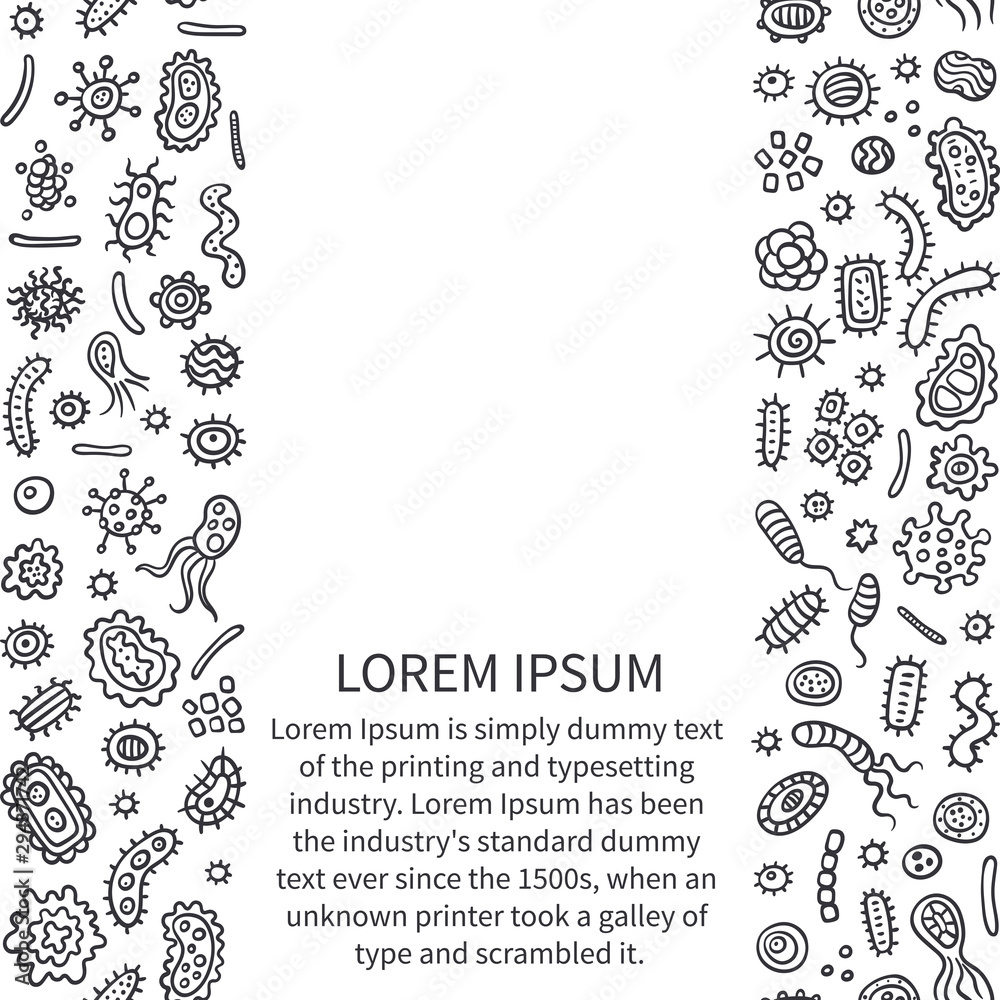 Bacteria and germs outline doodle vertical pattern, micro-organisms ...