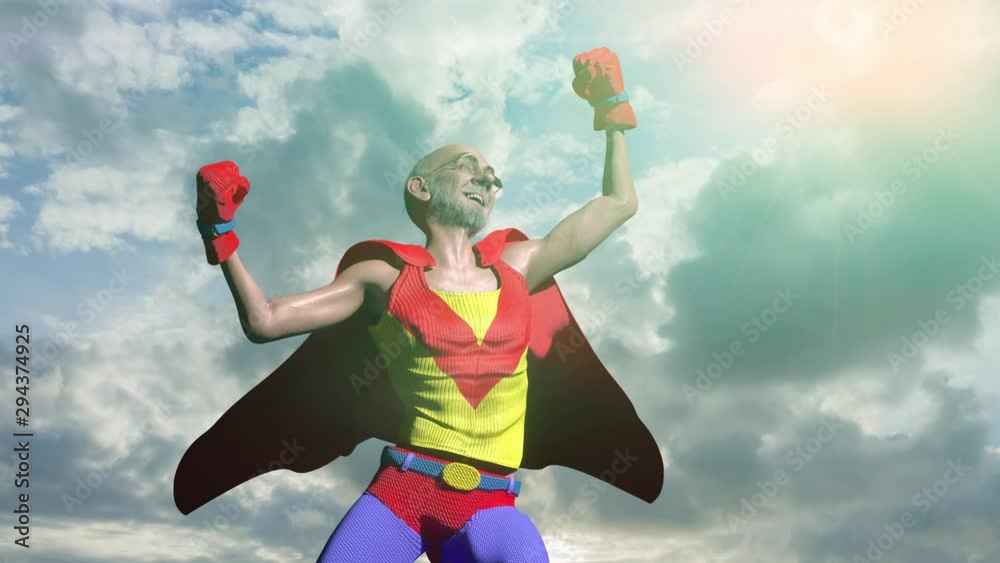 Retro style comics Superhero old man showing is power strength toon ...