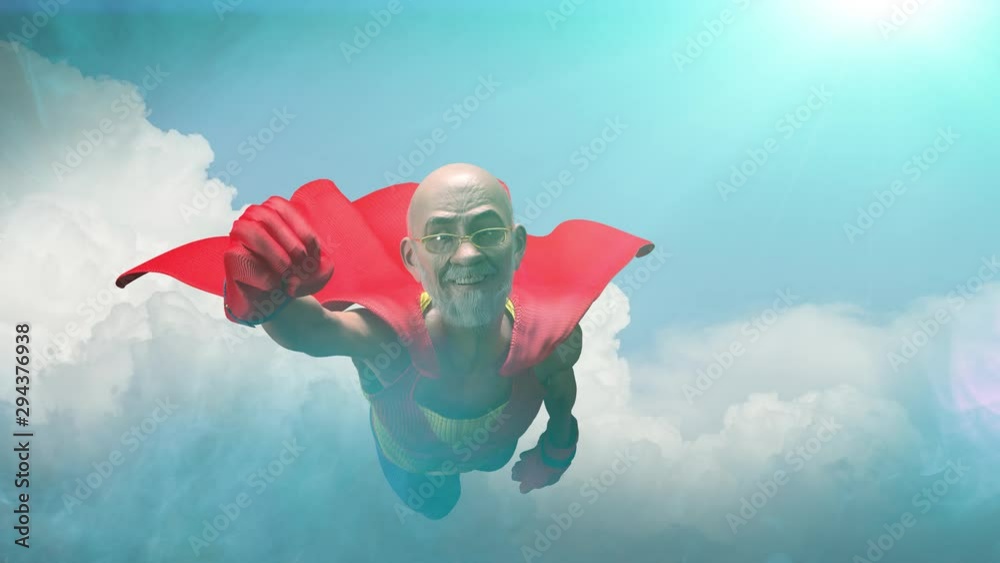 Retro style comics Superhero old man showing is power strength toon ...