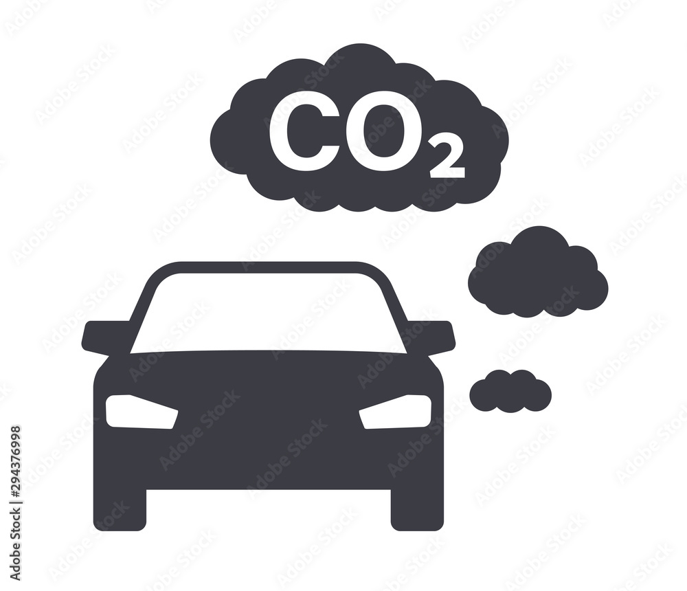 Car CO2 clouds symbol traffic pollution icon Stock Vector | Adobe Stock