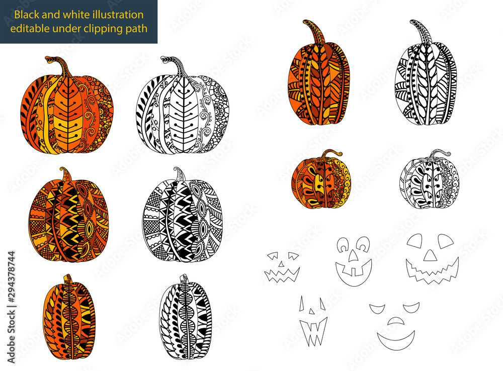 Coloring books pages doodle pumpkins sketch, cute illustration ...