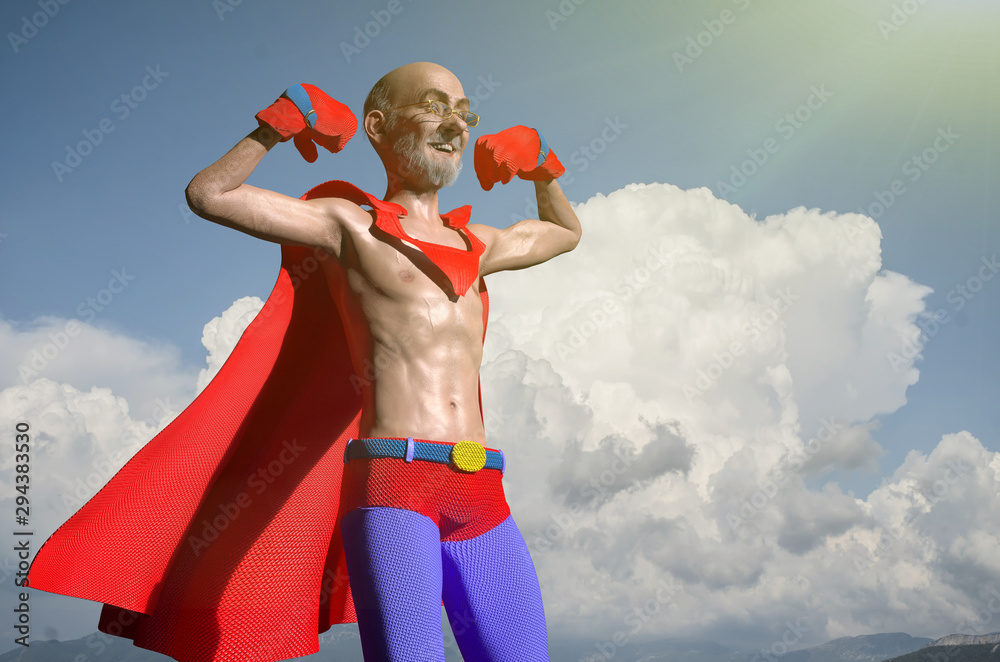 Retro style comics Superhero old man showing is power strength toon ...