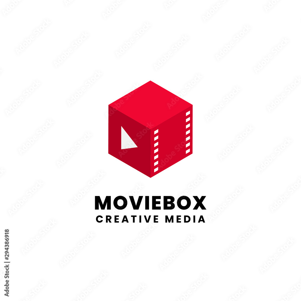 Movie media box logo design. Film strip with play symbol on isometric ...