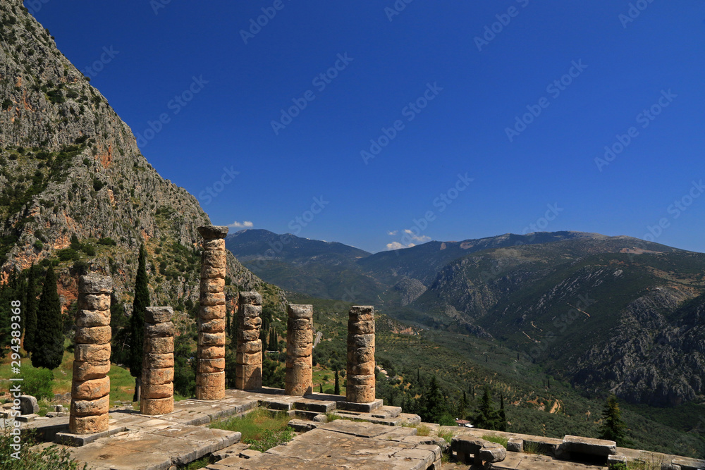 Ruins of Temple of Apollo, Delphi, Valley of Phocis, Greece Stock Photo ...