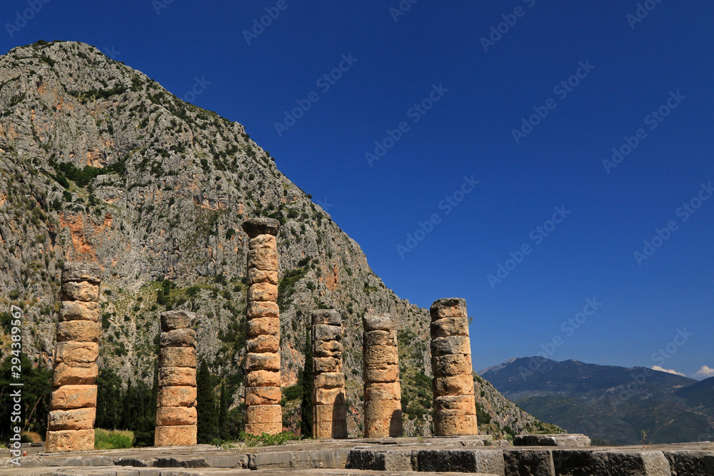 Ruins of Temple of Apollo, Delphi, Valley of Phocis, Greece Stock Photo ...