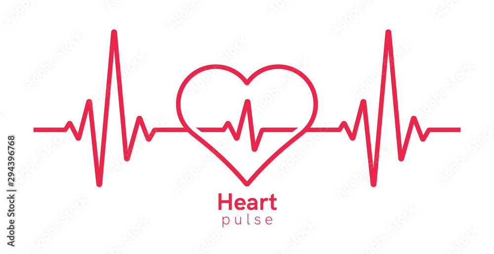 Heart pulse. Heartbeat line, cardiogram. Red and white colors ...