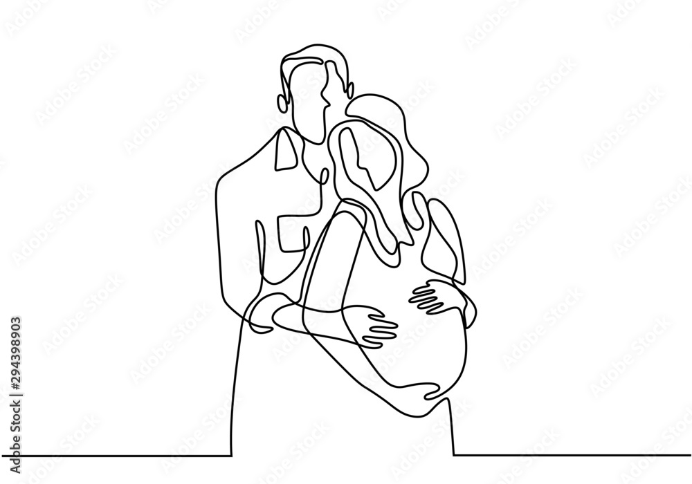 One line drawing of Happy pregnant woman and her husband. Couple family ...