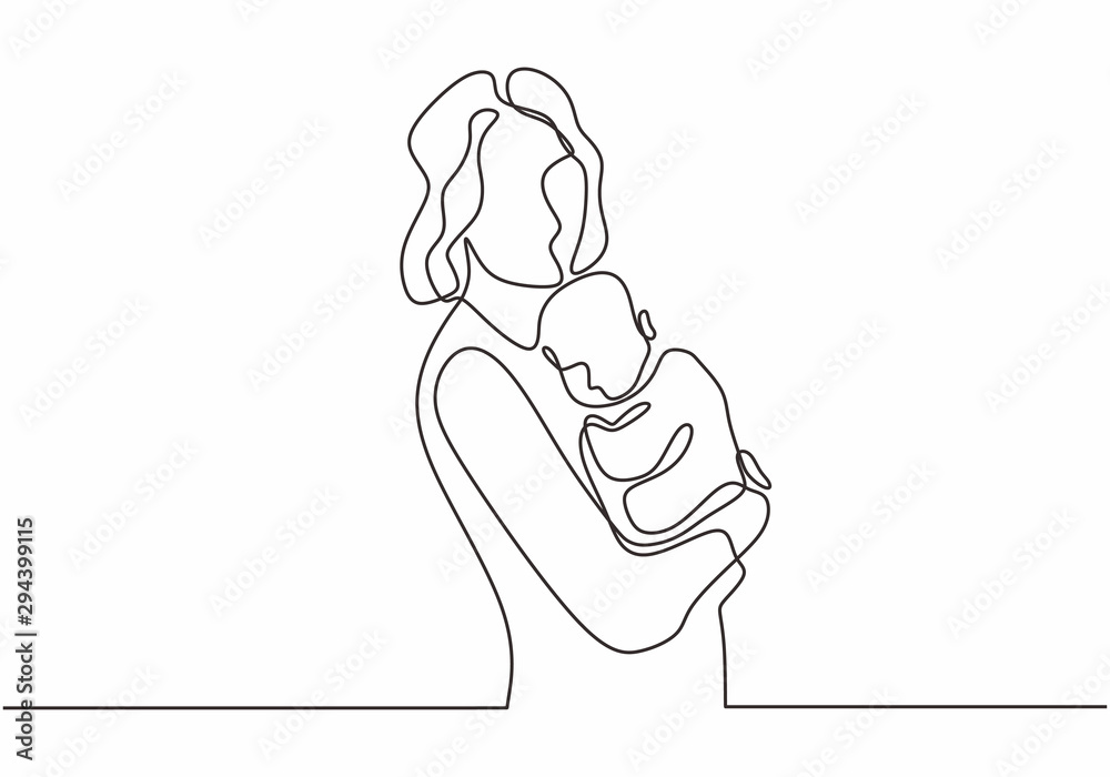 Happy Mom and baby continuous line drawing vector illustration ...