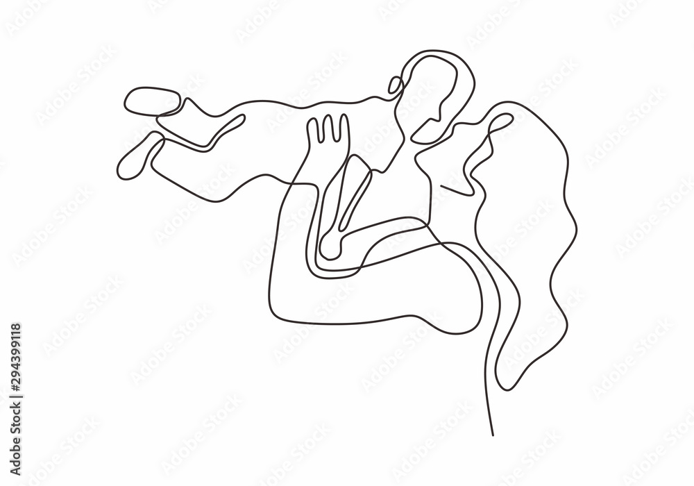 Mom and baby continuous line drawing vector illustration minimalism ...