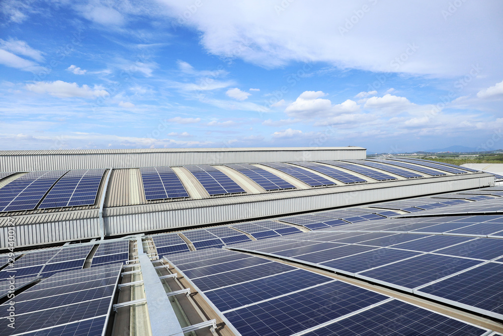 Solar PV Rooftop on Curve Roof under Beautiful Sky Stock Photo | Adobe ...
