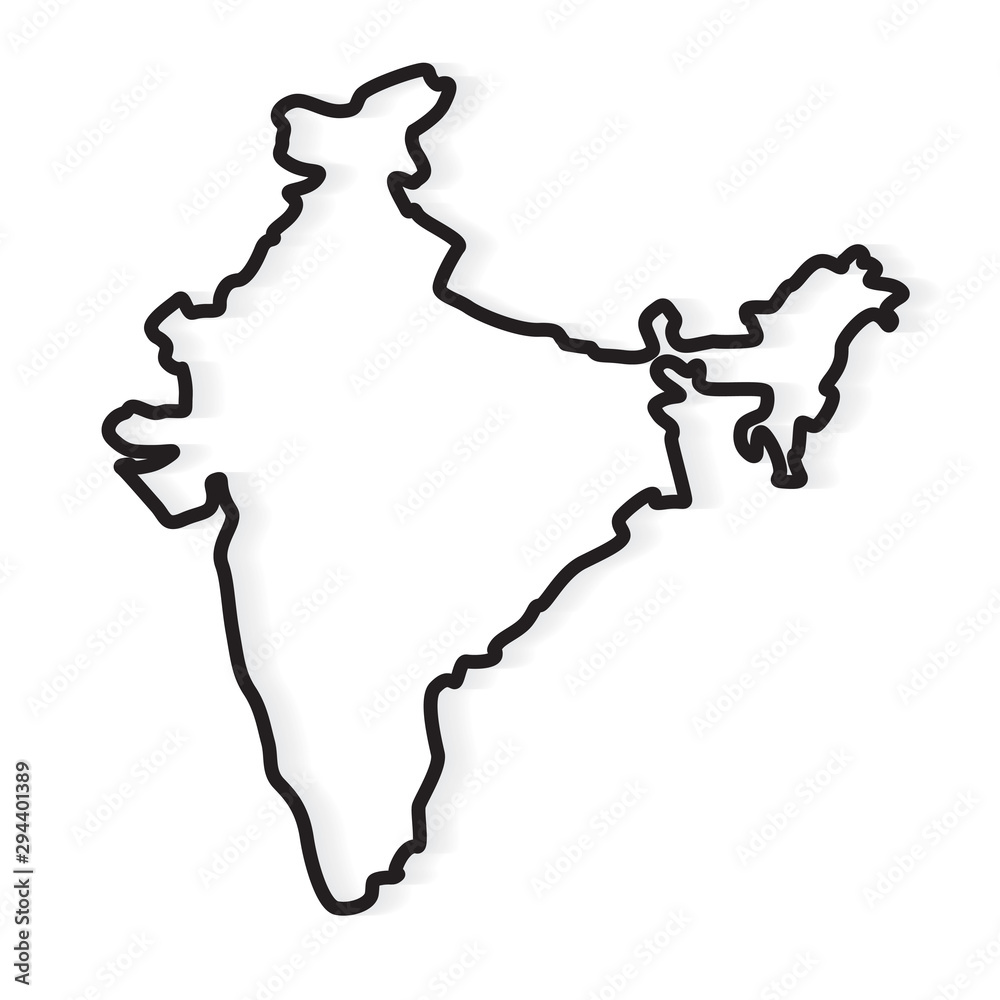 black abstract outline of India map- vector illustration Stock Vector ...