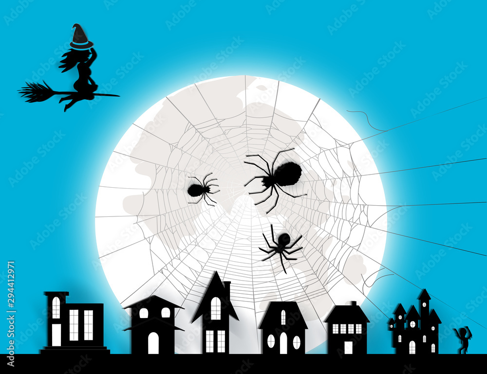 Happy Halloween Spiders Deal with the spider web on the moon at night ...