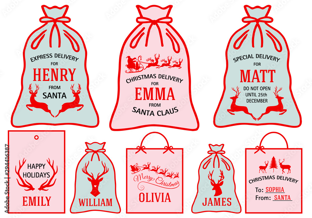 Christmas bags, labels and tags, vector set Stock Vector | Adobe Stock