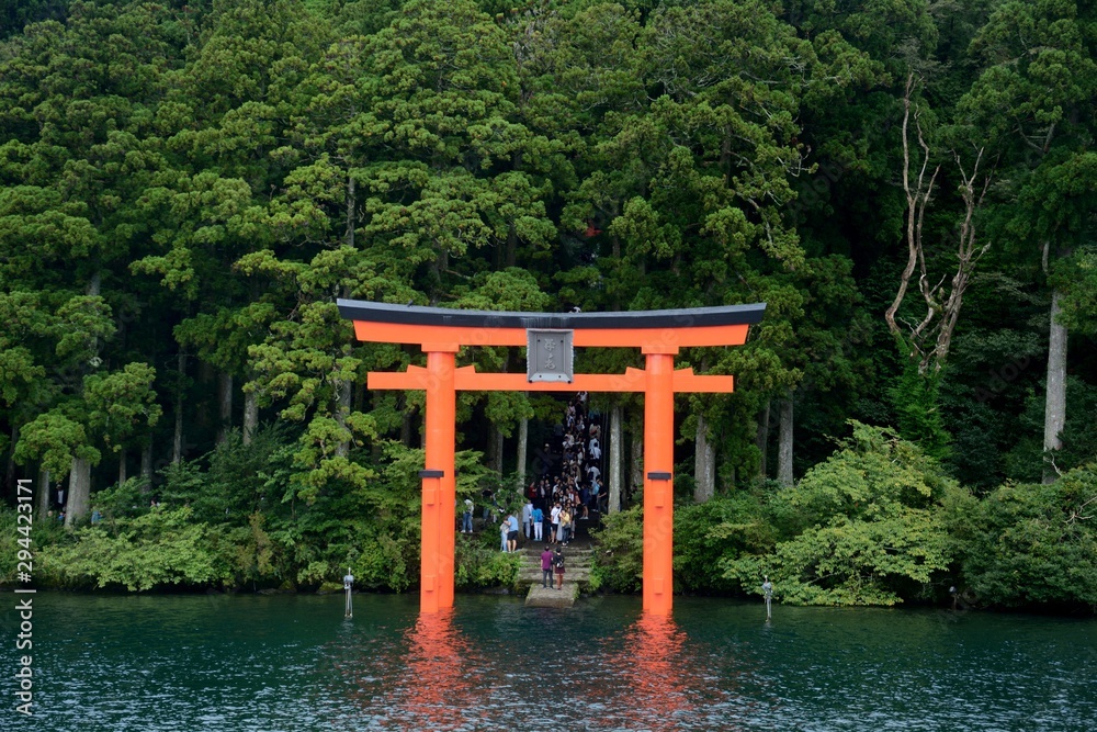Shinto gate in lake Ashi, Japan Stock Photo | Adobe Stock
