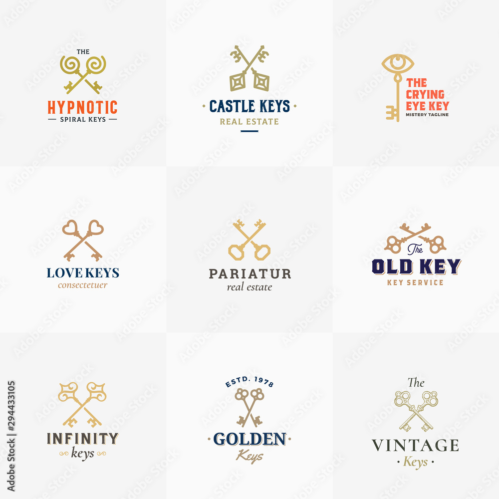 Retro Keys Symbols Big Collection. Abstract Vector Signs, Symbols or ...