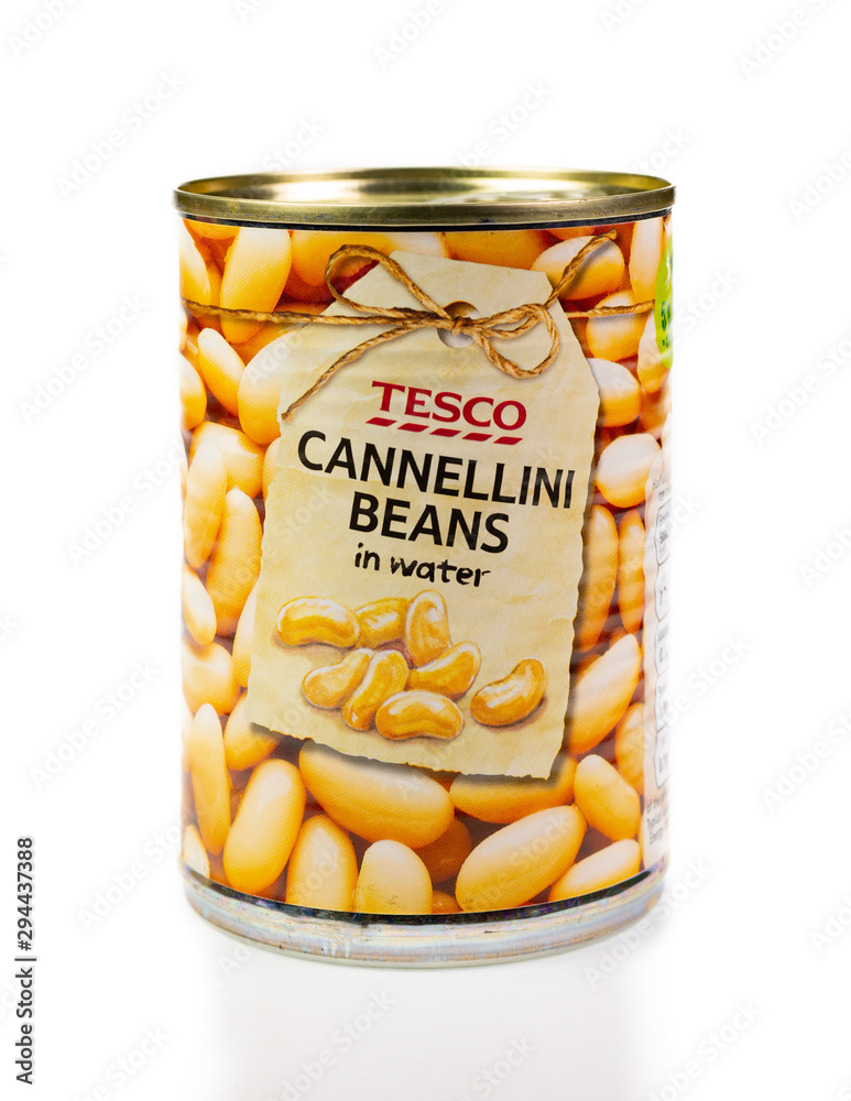 Tesco cannellini beans in water on white background. Stock Photo ...