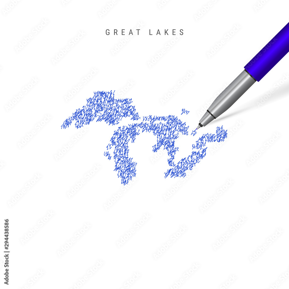 All the Great Lakes sketch scribble map isolated on white background ...