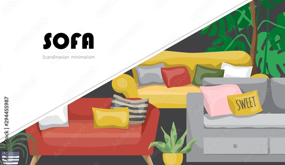 Set of sofa. Collection of sofa in flat cartoon style. Vector ...